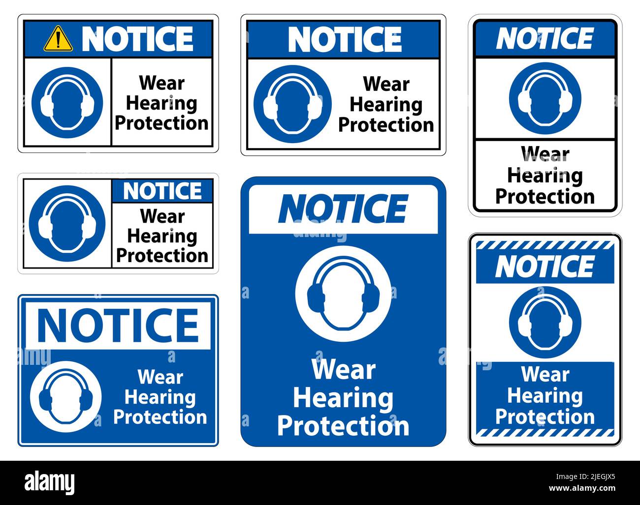Notice Wear hearing protection sign on white background Stock Vector ...