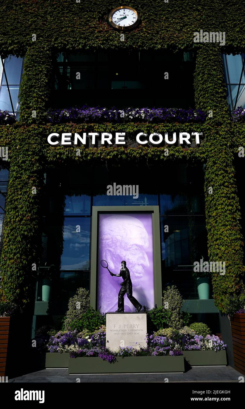 The Fred Perry statue outside centre court on day one of the 2022 ...