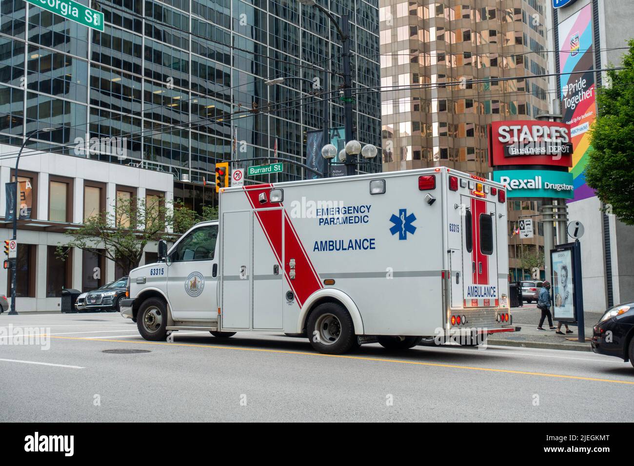 Emergency Paramedic Ambulance in Downtown Vancouver, BC Canada Stock ...