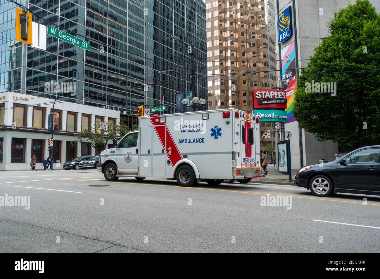 Emergency Paramedic Ambulance in Downtown Vancouver, BC Canada Stock ...
