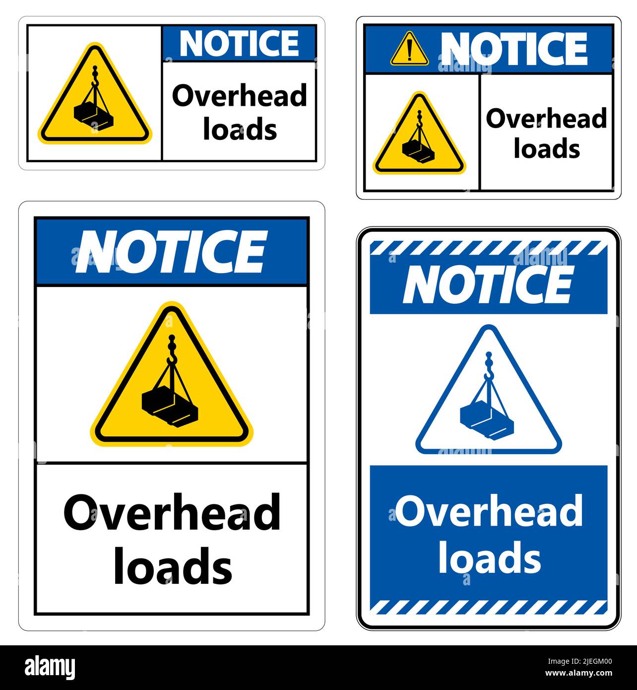 Danger, overhead load text, falling hazard risk caution warning sign ...