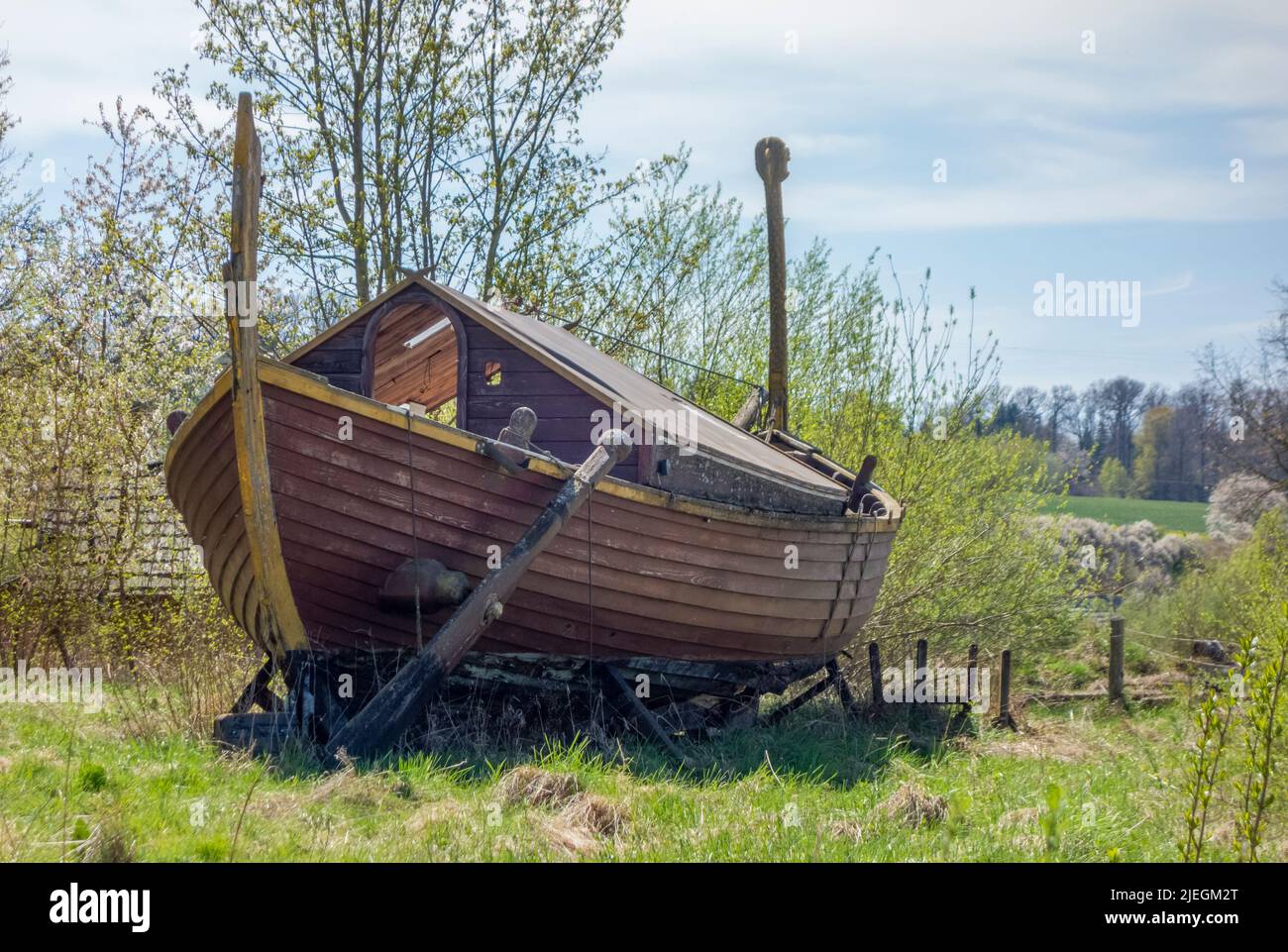 Medieval viking longboat in sunny ambiance at early spring time Stock ...