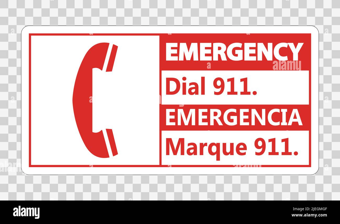 Bilingual Emergency Dial 911 Sign on transparent background,vector ...