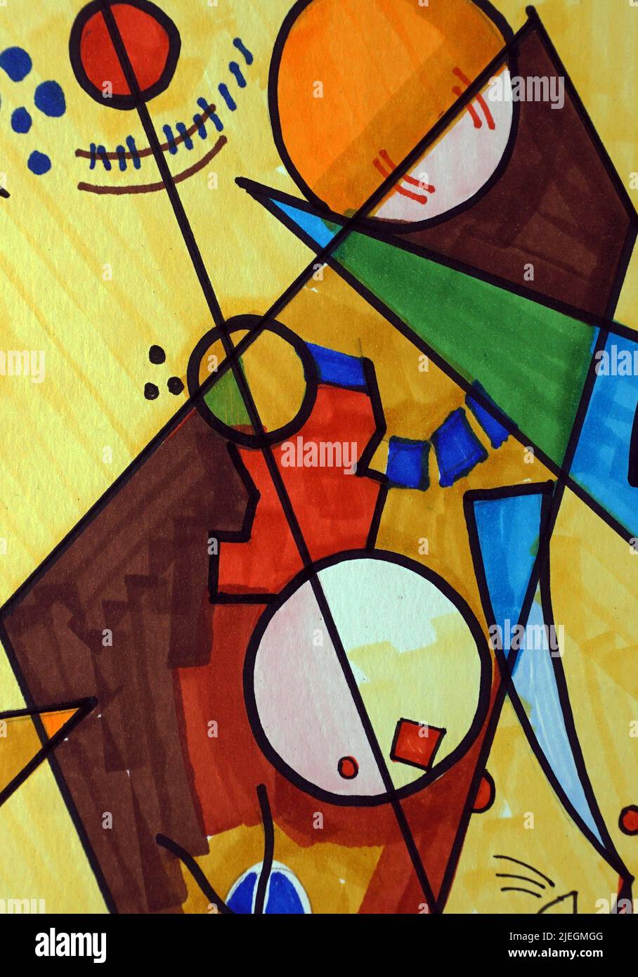Drawing Abstract copic markers color geometric shapes Stock Photo - Alamy