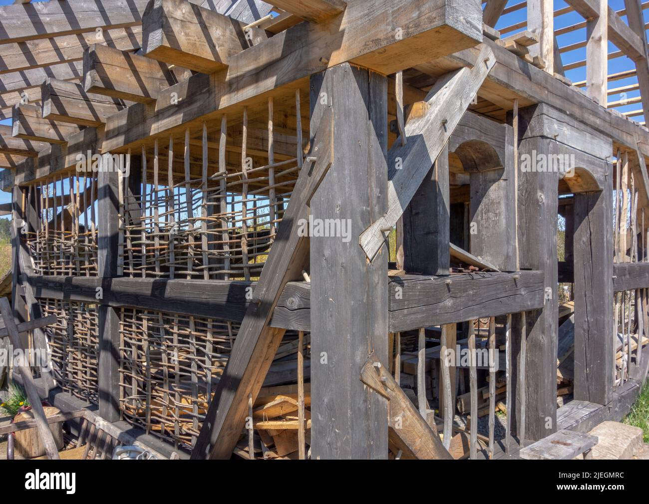 Medieval housing scenery closeup in sunny ambiance Stock Photo - Alamy