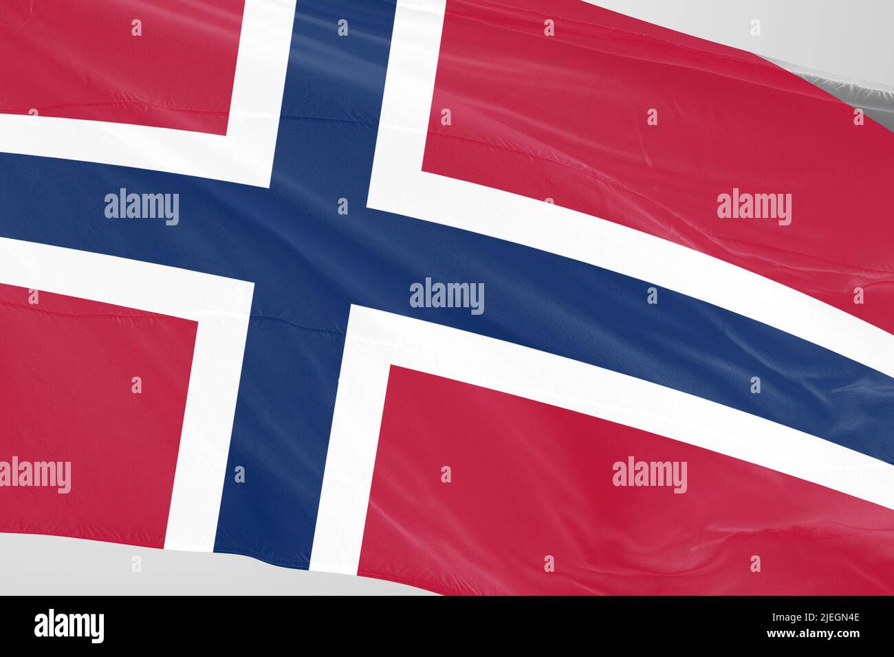 The national flag of Norway is red with a navy blue Scandinavian cross ...