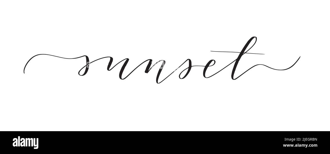 Word sunset written in cute modern calligraphy. Motivation inspiration ...