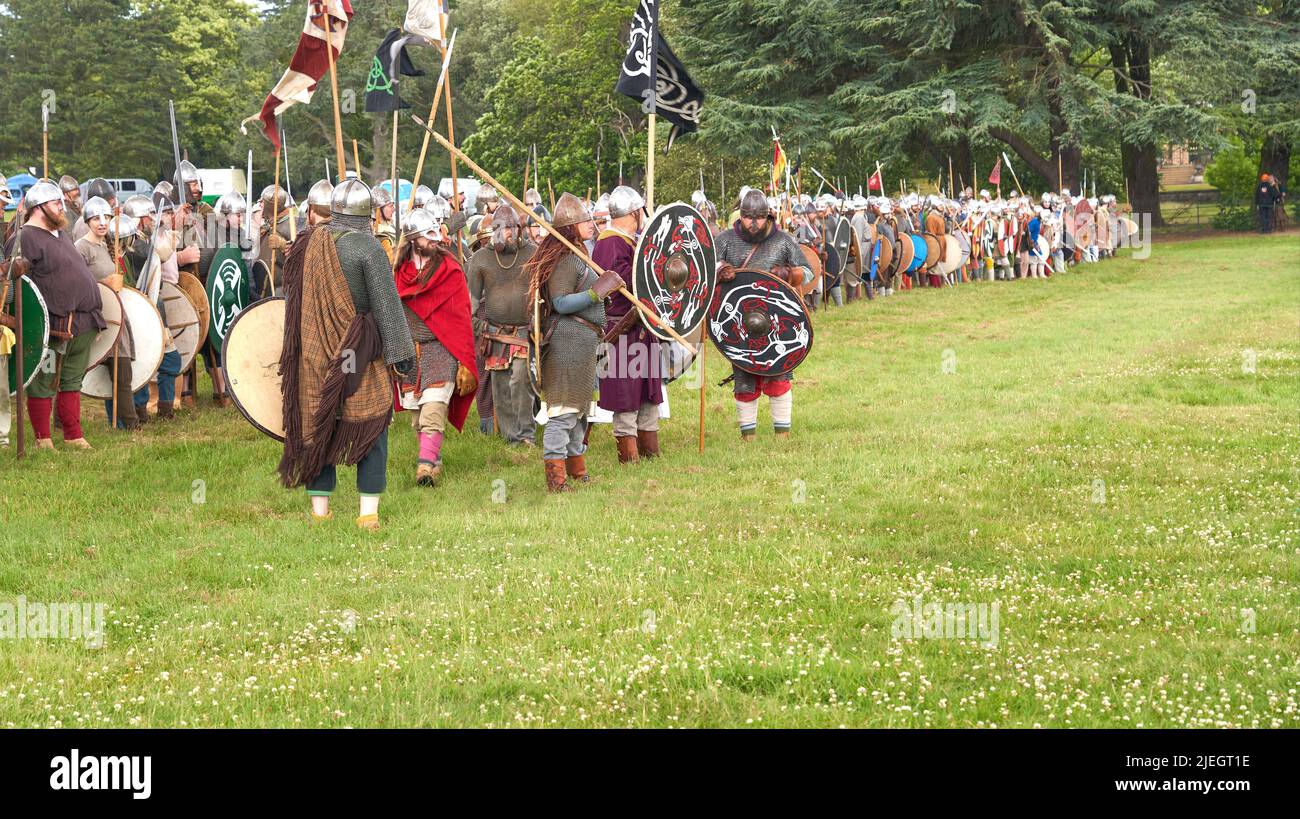 Viking and Anglo Saxon Battle reenactment scene Stock Photo - Alamy
