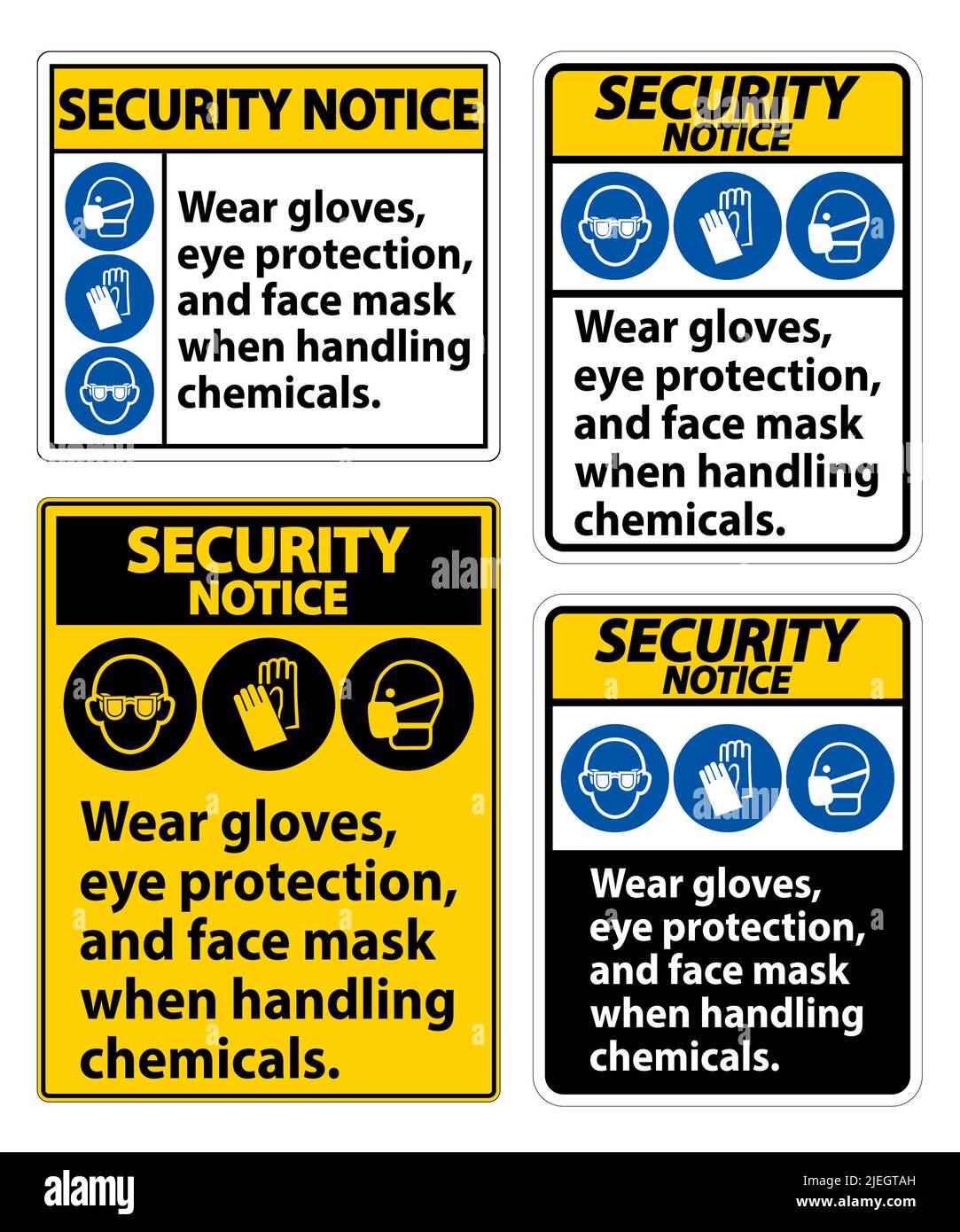 Security Notice Wear Gloves, Eye Protection, And Face Mask Sign Isolate ...