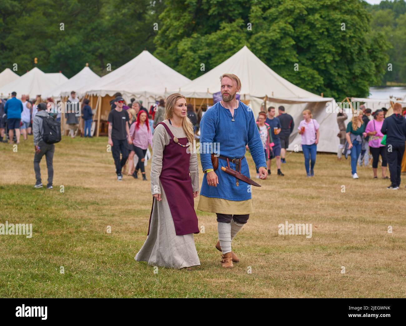 Anglo Saxon dressed couple at the Viking festival, Derbyshire, 2022 ...