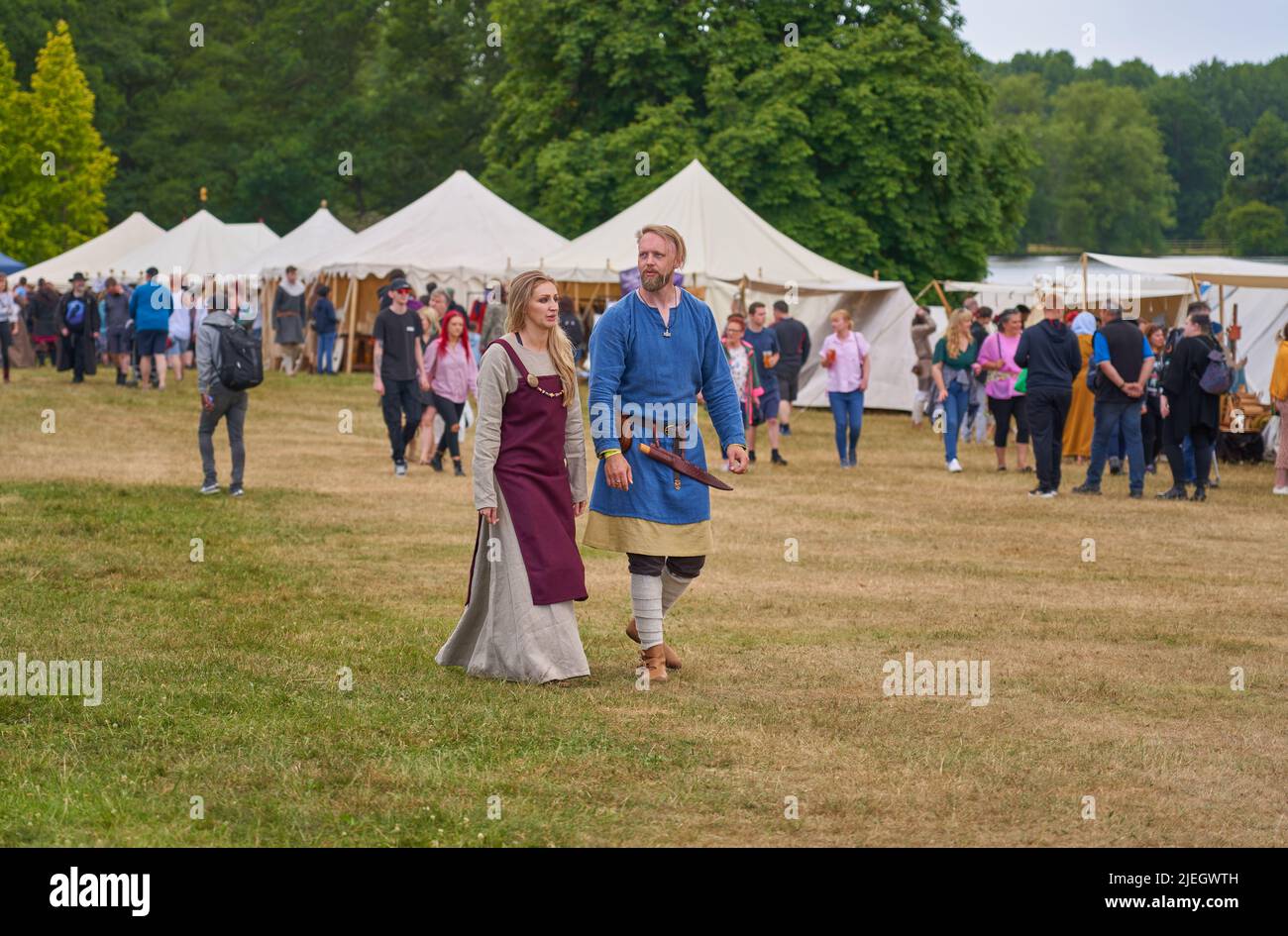 Anglo Saxon dressed couple at the Viking festival, Derbyshire, 2022 ...