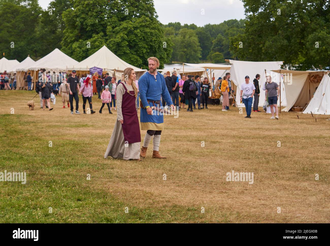 Anglo Saxon dressed couple at the Viking festival, Derbyshire, 2022 ...