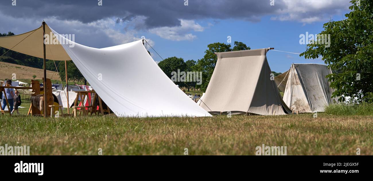 Canvas tents at a Viking reenactment festival Stock Photo - Alamy