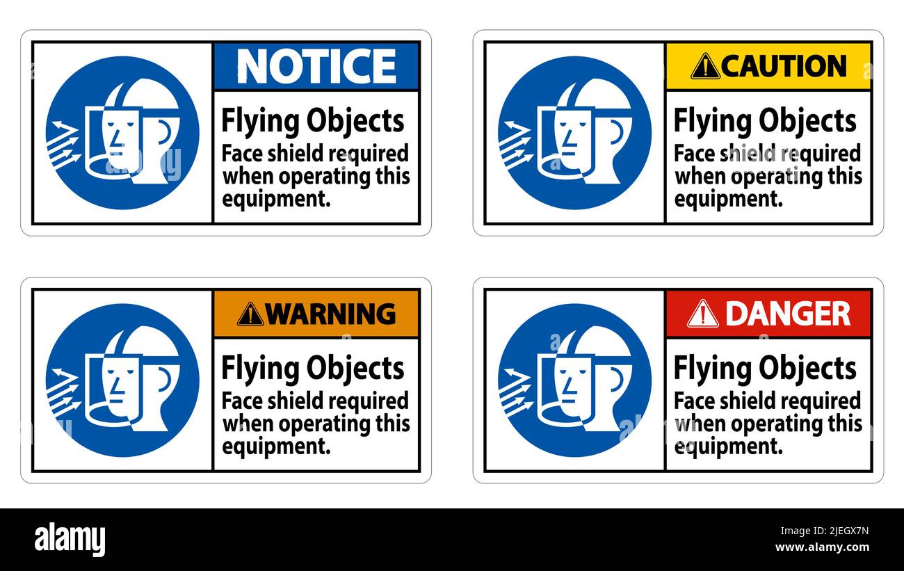 Warning Sign Flying Objects, Face Shield Required When Operating This ...