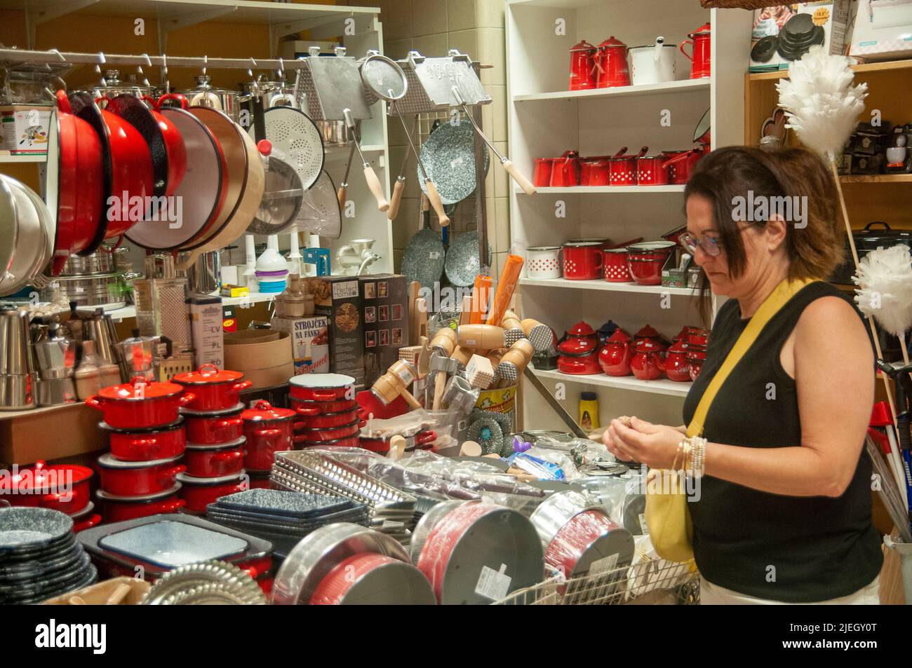 stall selling pots and pans in the basement of Nagy Vásárcsarnok the ...