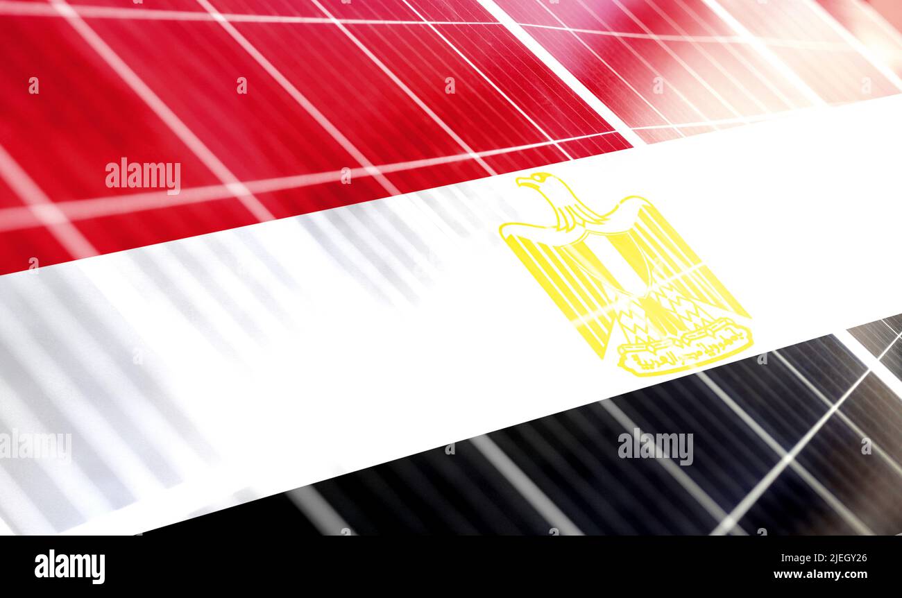Solar panels on the background of the image of the flag of Egypt Stock ...