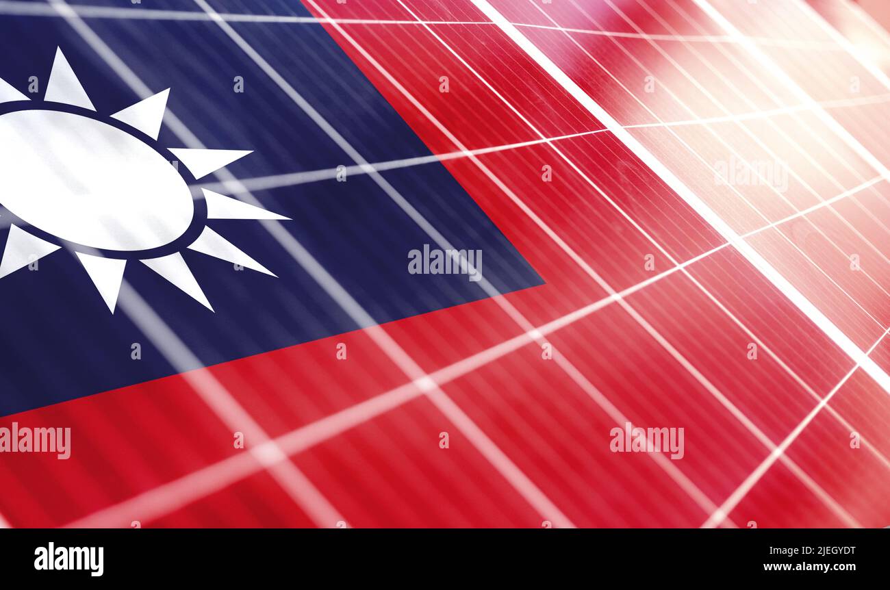 Solar panels on the background of the image of the flag of Taiwan Stock ...