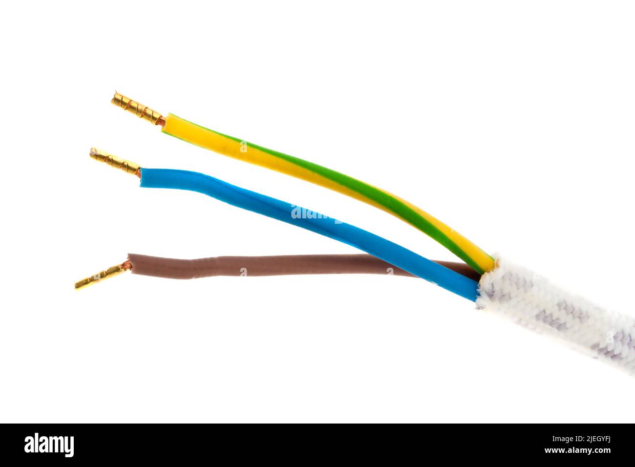 Ein Kabel für elektrischen Strom, Die drei Phasen grün, blau, gelb ...