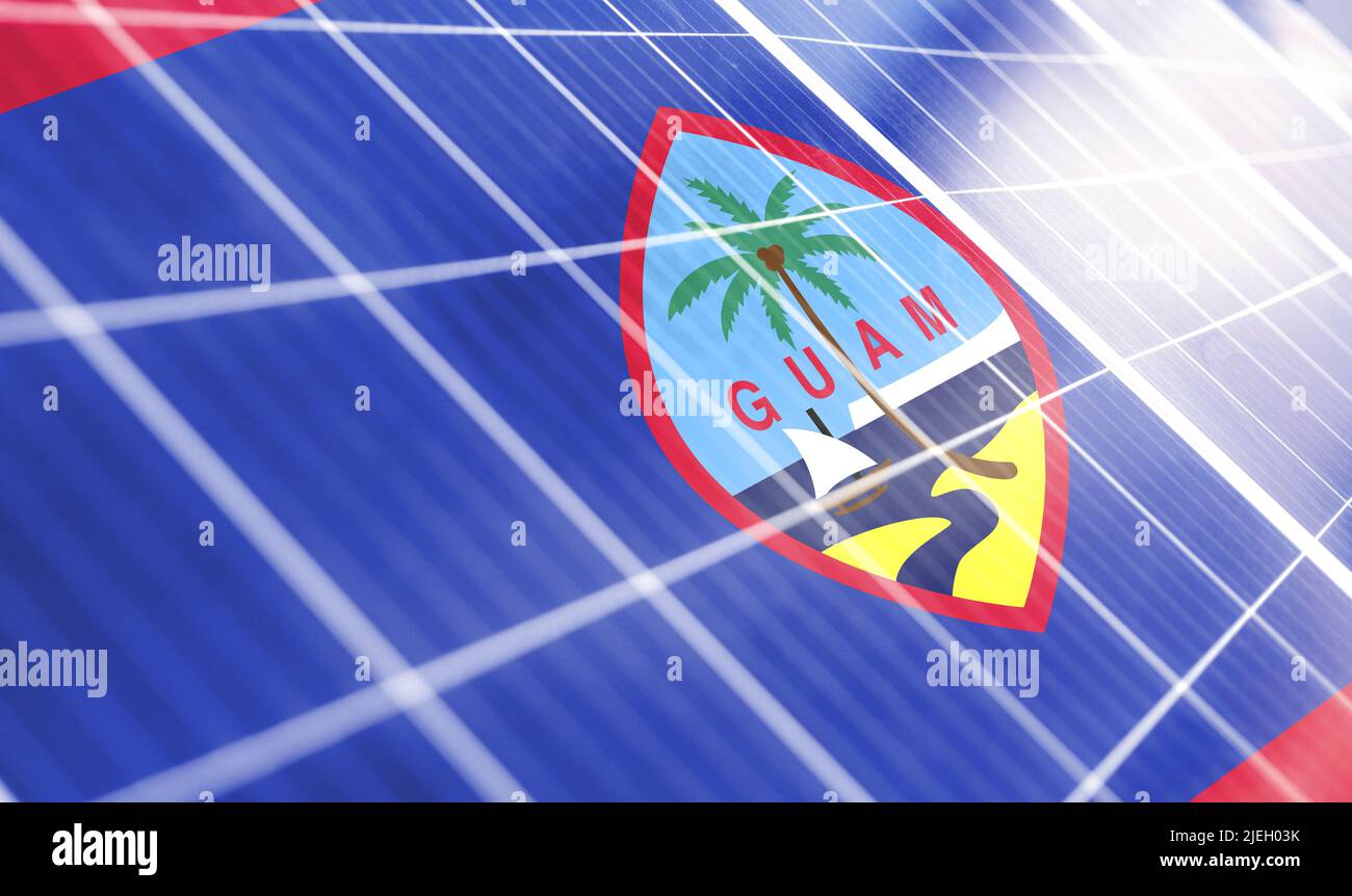 Solar panels on the background of the image of the flag of Guam Stock ...