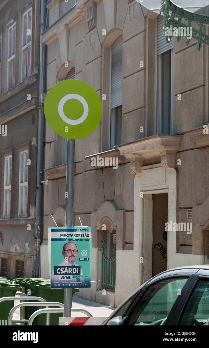 Hungary, Budapest The round, green sign marks parking space for ...