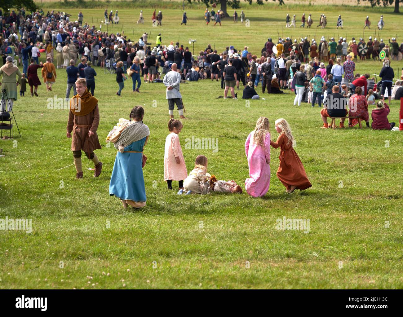 Anglo Saxon dressed children playing at an outdoor festival Stock Photo ...