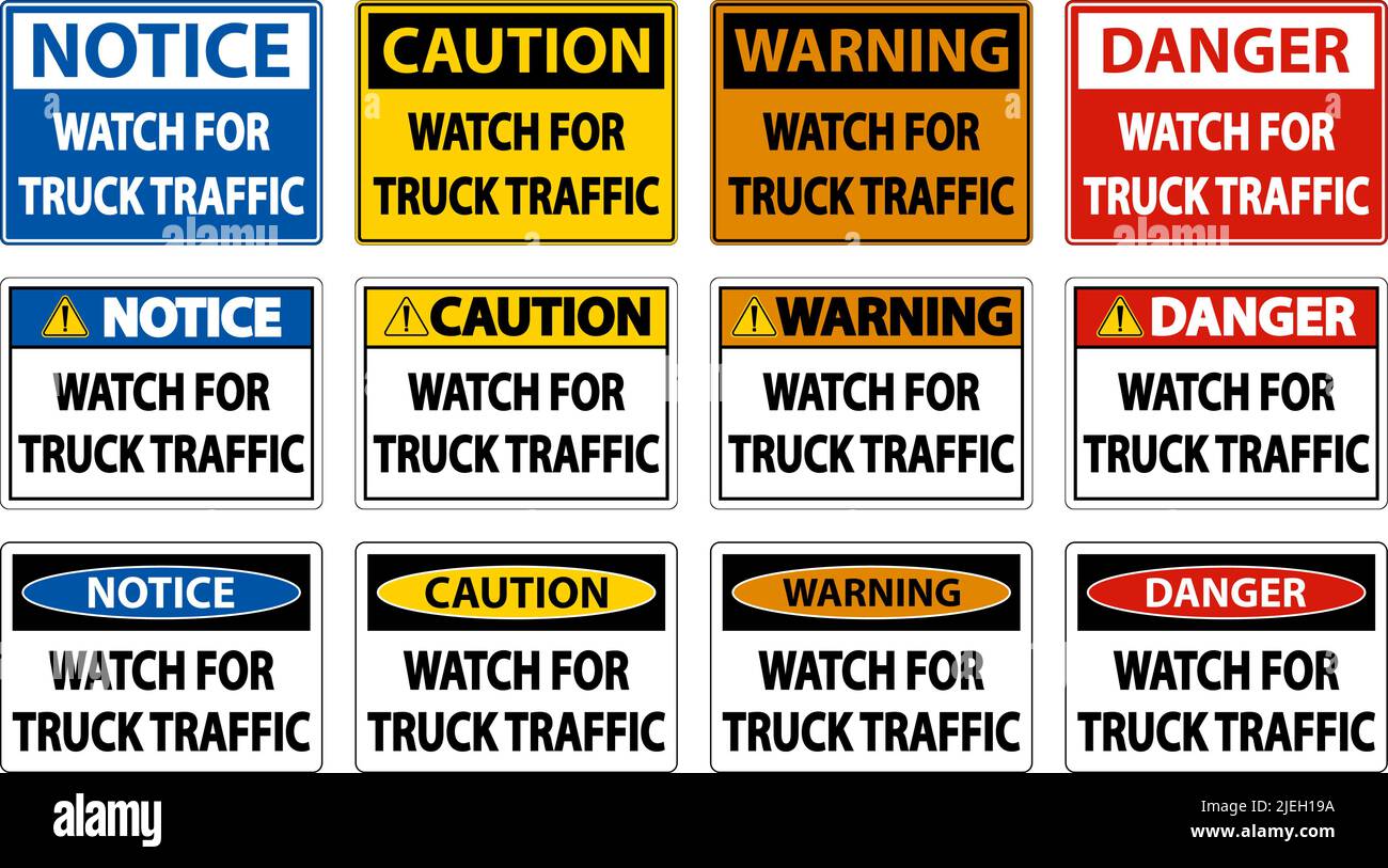 Caution Watch For Truck Traffic Sign On White Background Stock Vector ...