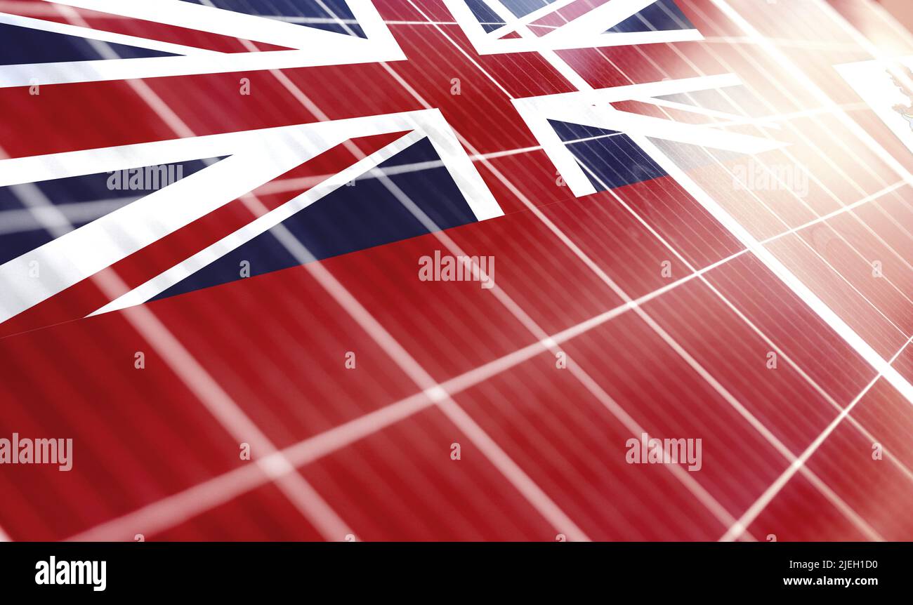 Solar panels on the background of the image of the flag of Bermuda ...