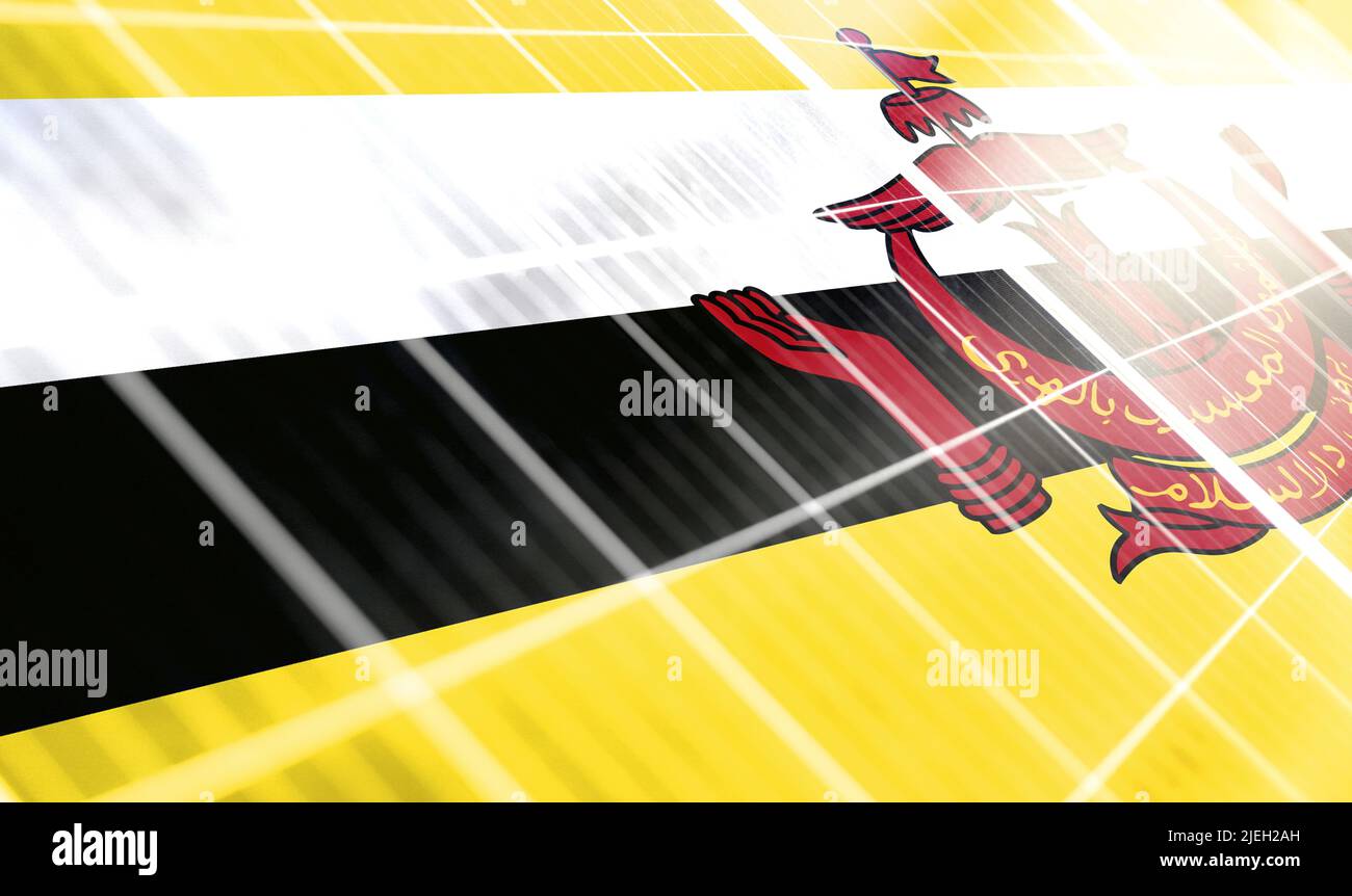 Solar panels on the background of the image of the flag of Brunei Stock ...