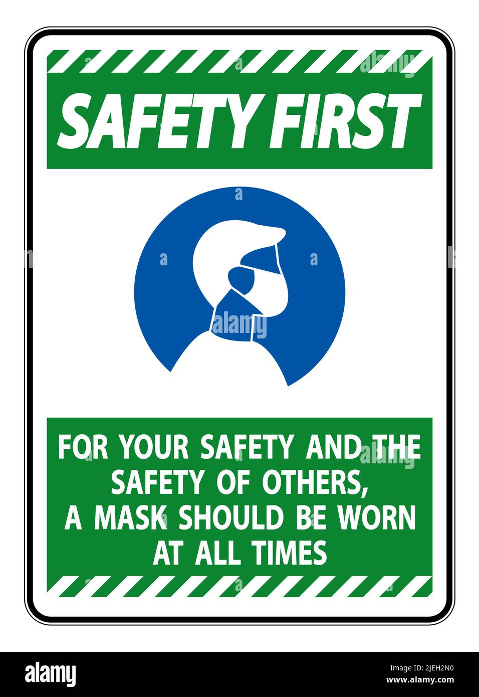 Safety First For Your Safety And Others Mask At All Times Sign on white ...