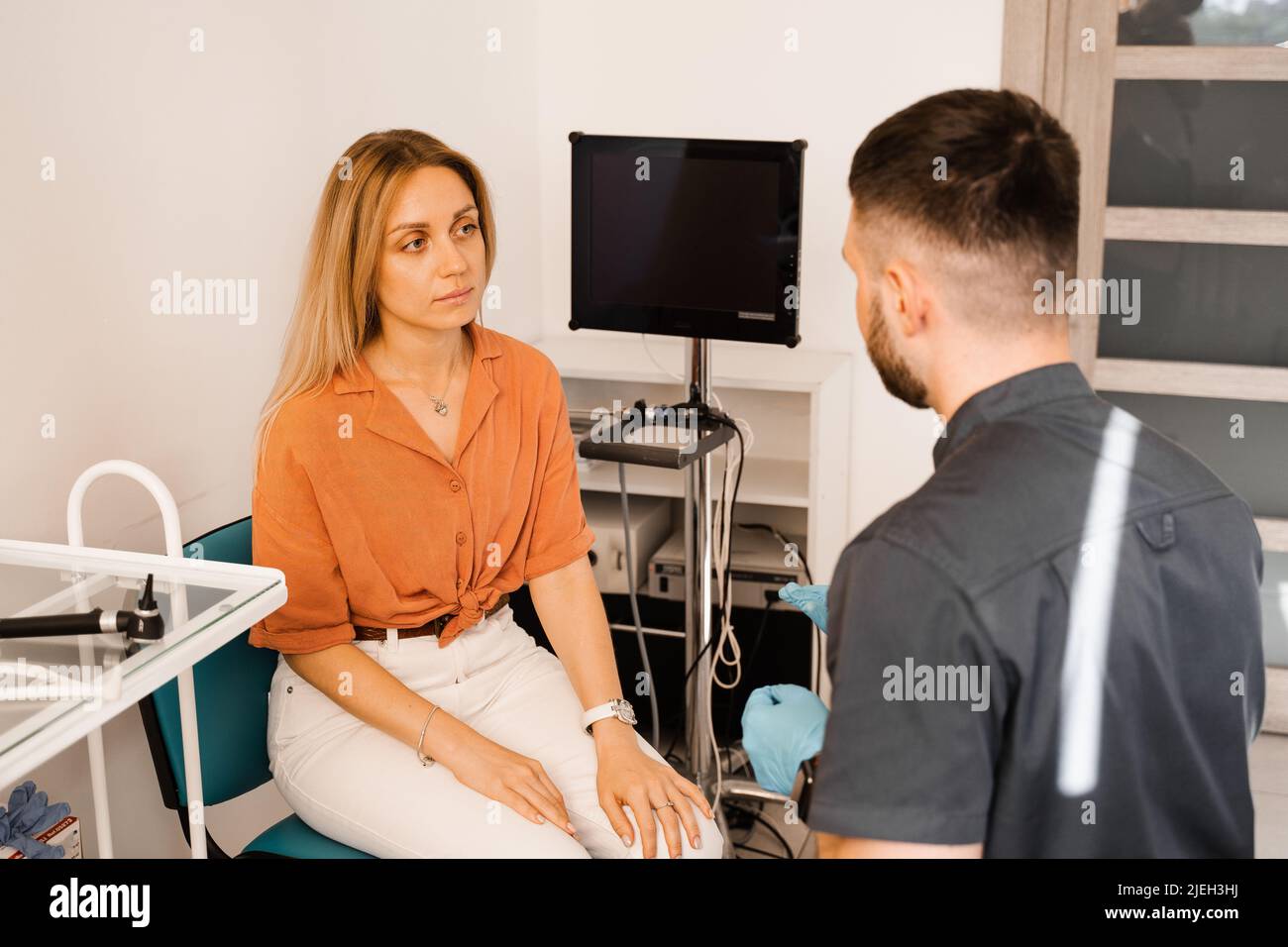 Visiting ENT doctor for examination of the state of health of the ear ...