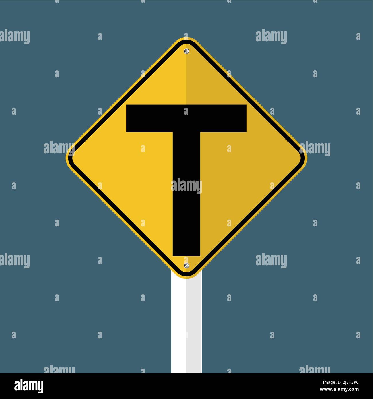 Junction ahead,The main intersection is T-shaped.sign isolated on grey ...