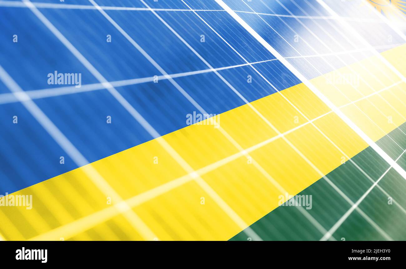 Solar panels on the background of the image of the flag of Rwanda Stock ...