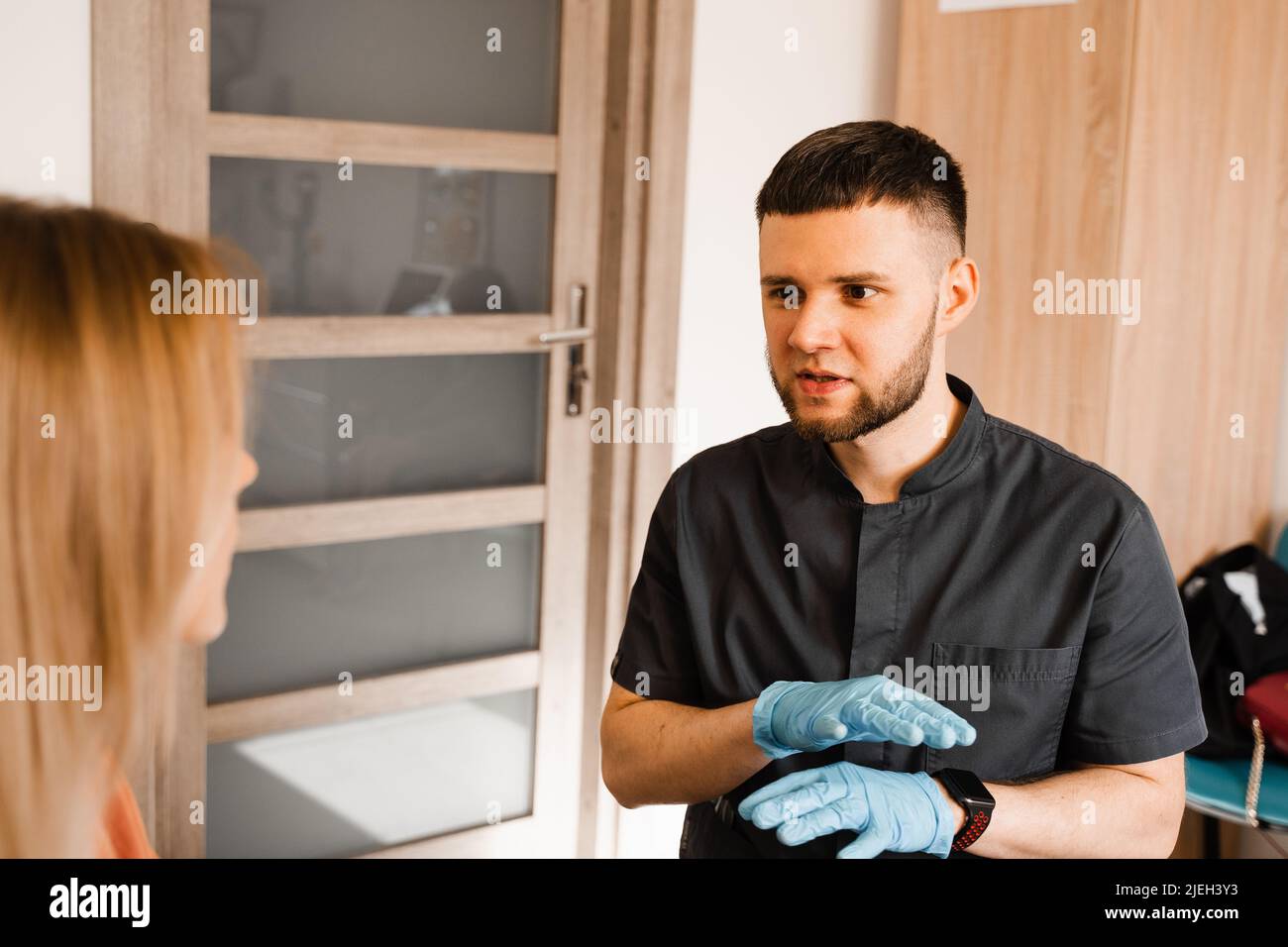 ENT doctor explain patient causes of difficulty breathing. Consultation ...