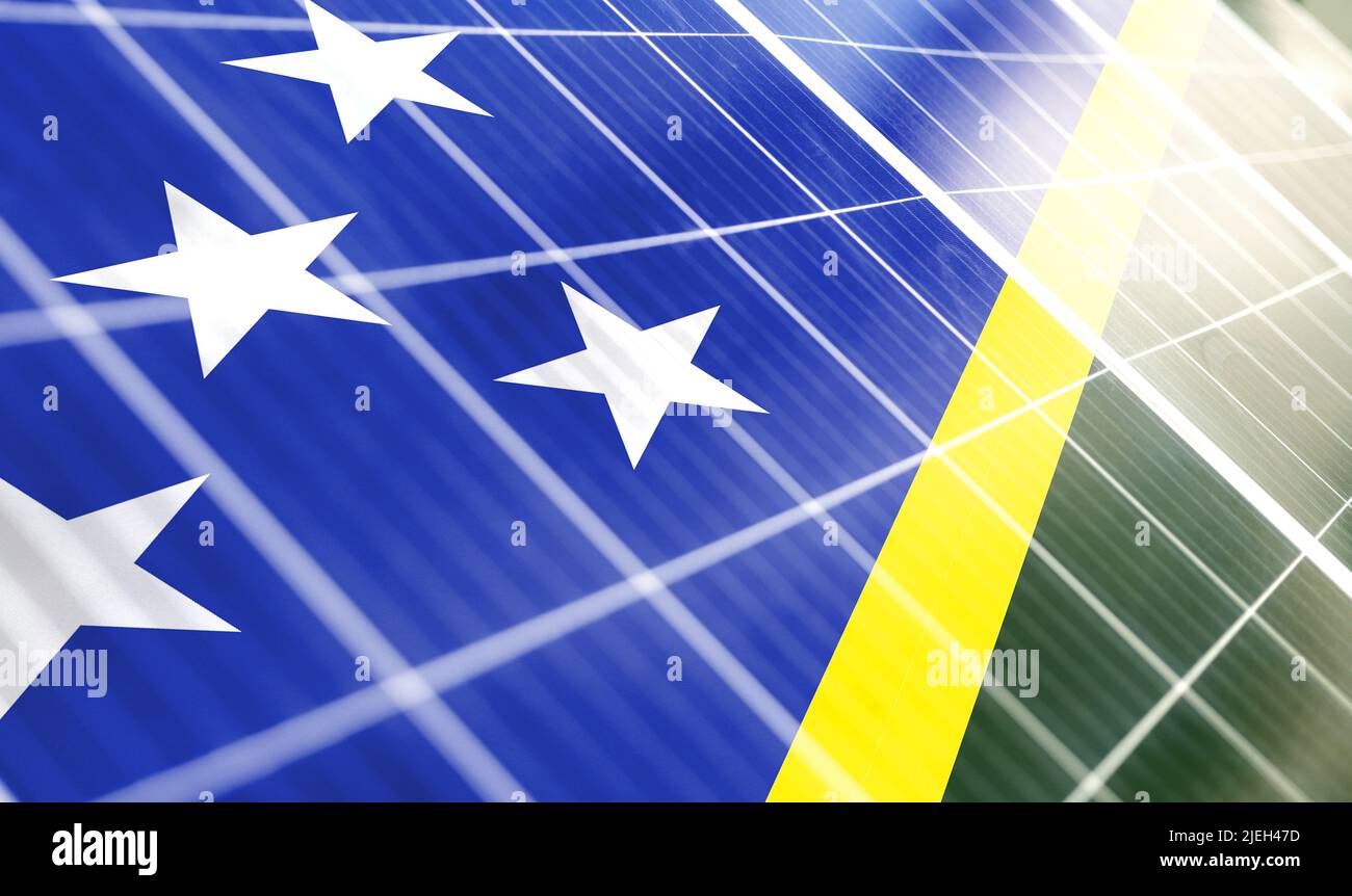 Solar panels on the background of the image of the flag of Solomon ...