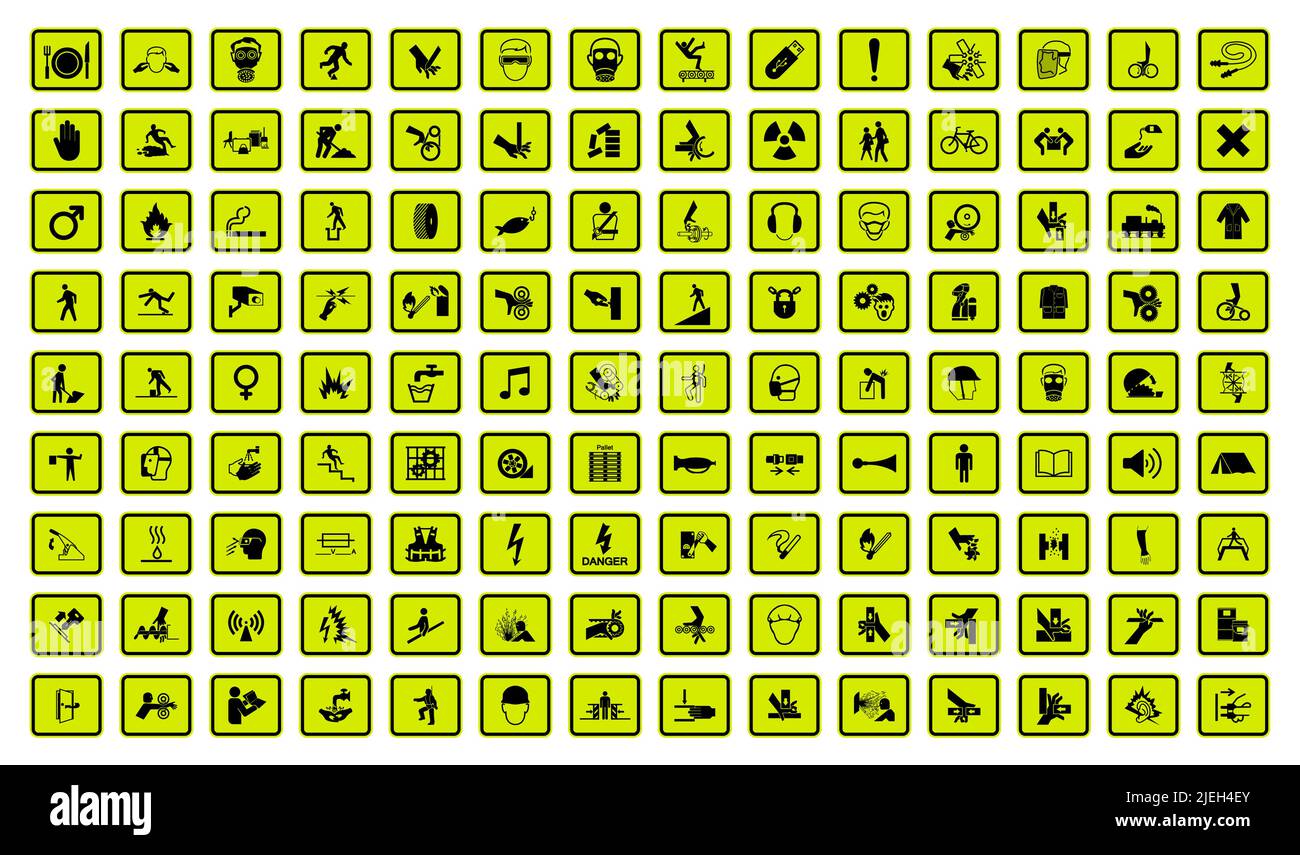 Warning Hazard Symbols labels Sign Isolated on White Background,Vector ...