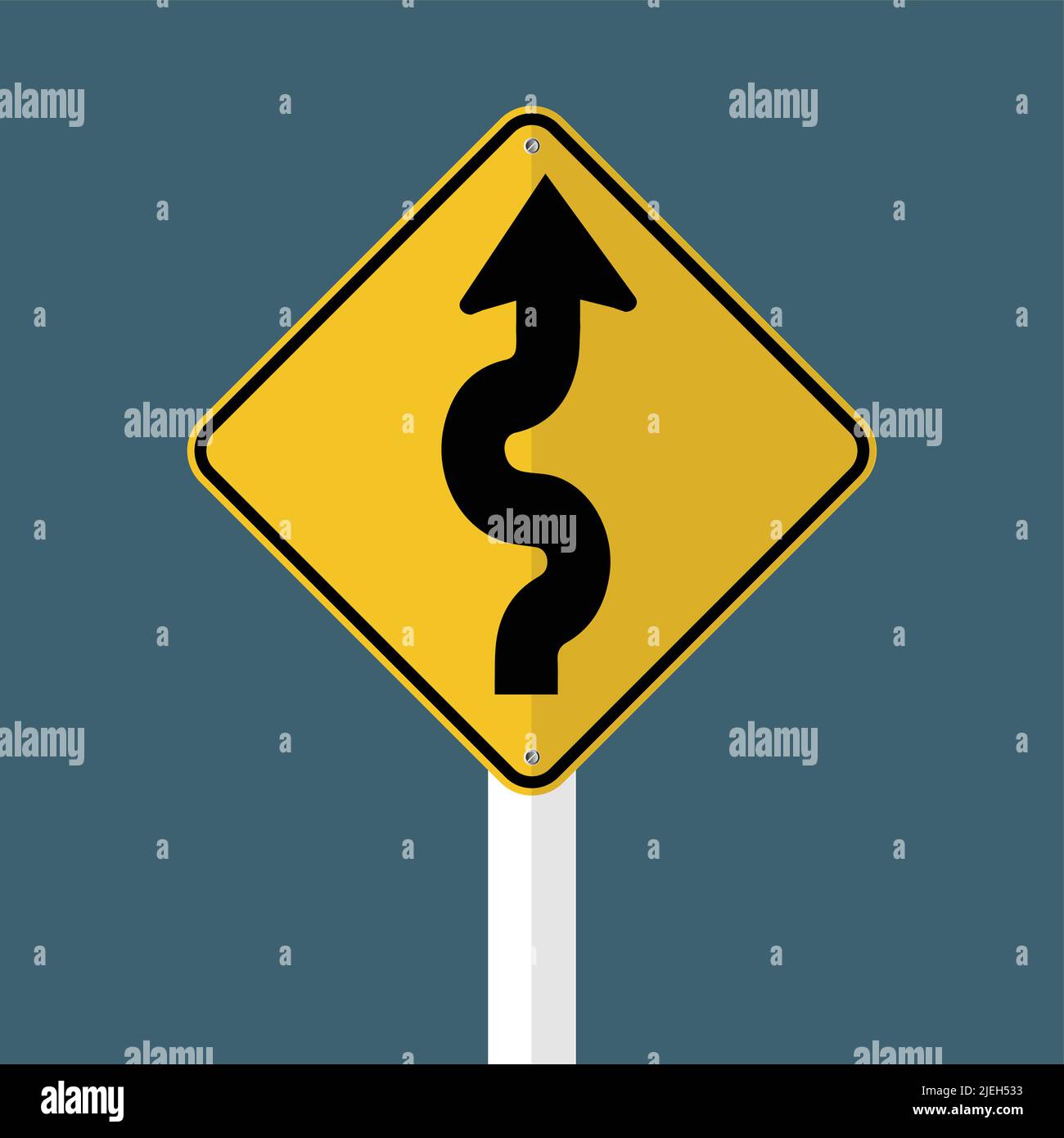 Winding Traffic Road Sign isolated on grey sky background,vector ...