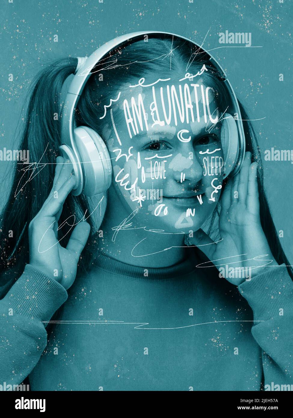 Poster graphics with young girl's portrait with lettering expressing ...