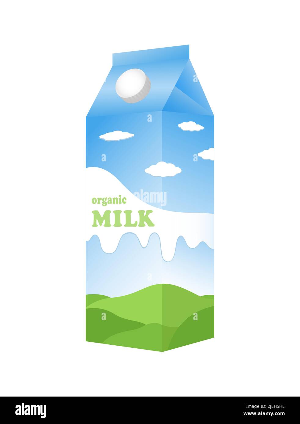 Cardboard rectangular high milk box packaging with pattern of meadows ...