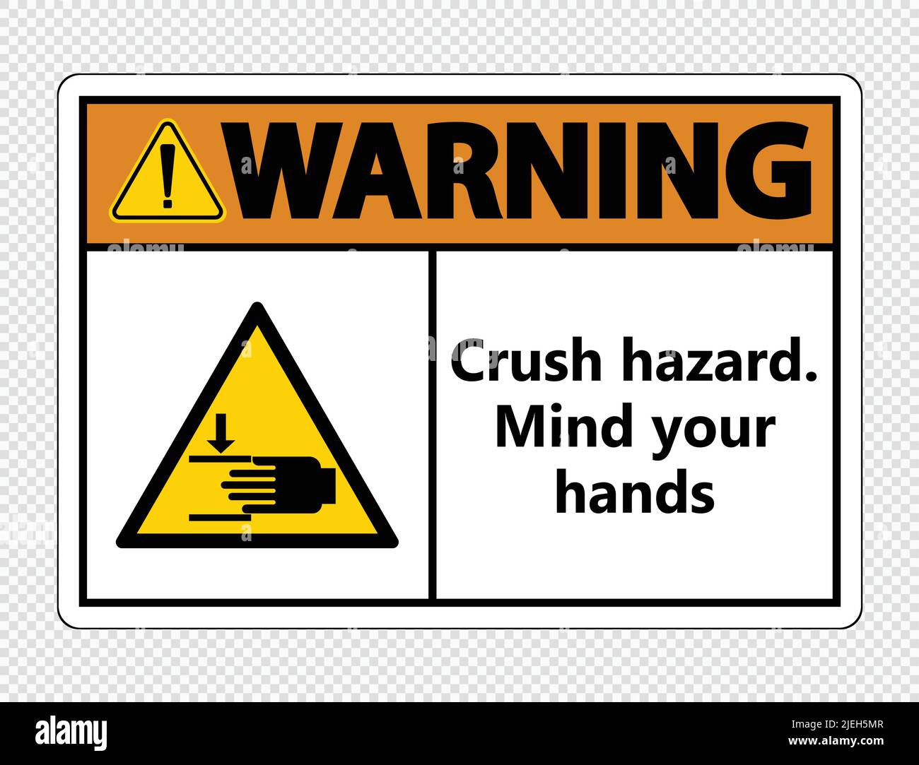 Warning crush hazard.Mind your hands Sign on transparent background ...