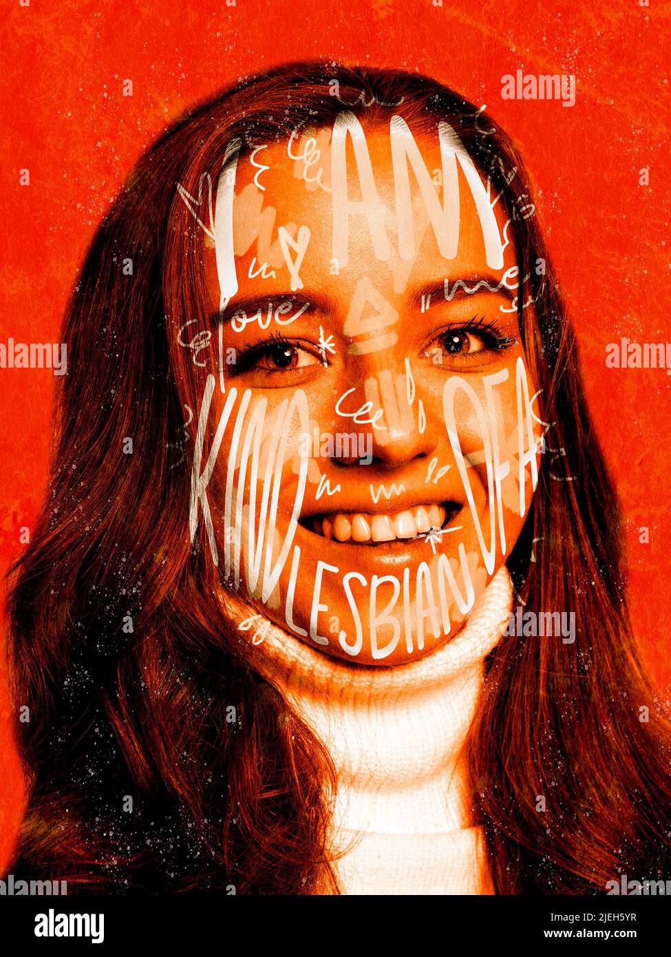 Poster graphics with young girl's portrait with lettering expressing ...