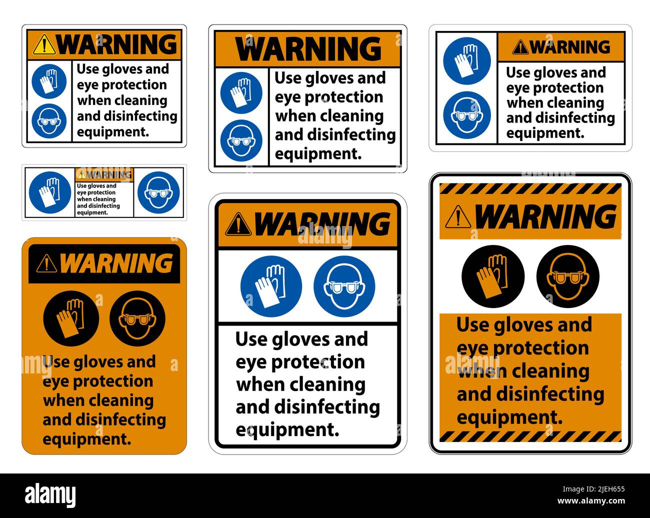 Warning Use Gloves And Eye Protection Sign on white background Stock ...