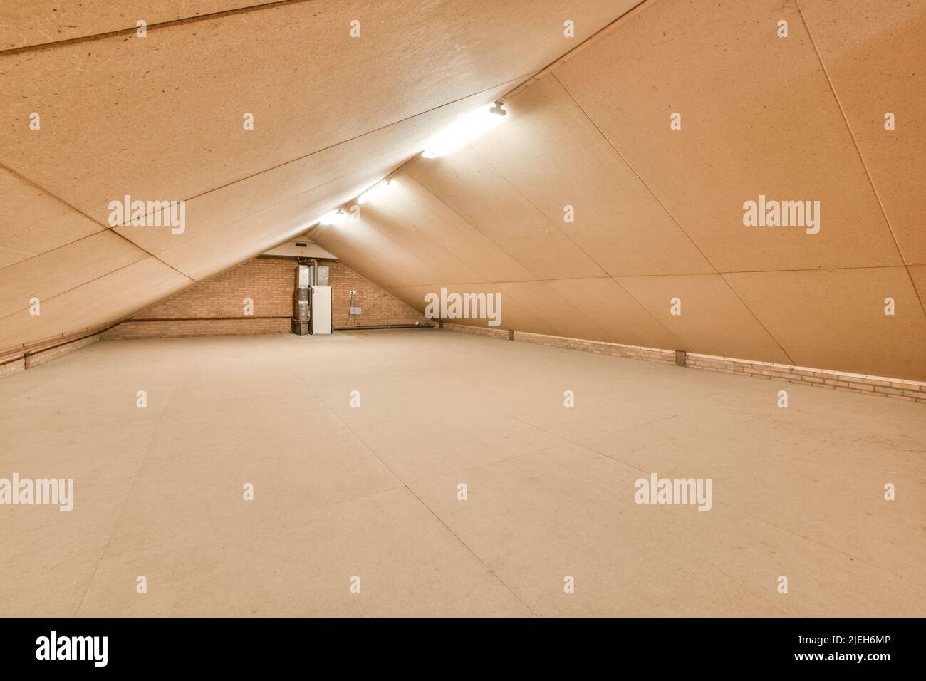 Open plan studio apartment with triangle shaped roof and construction ...