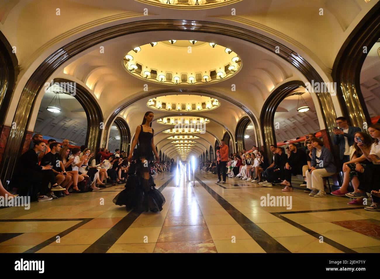 Moscow. Model during display of collections of clothes of young ...