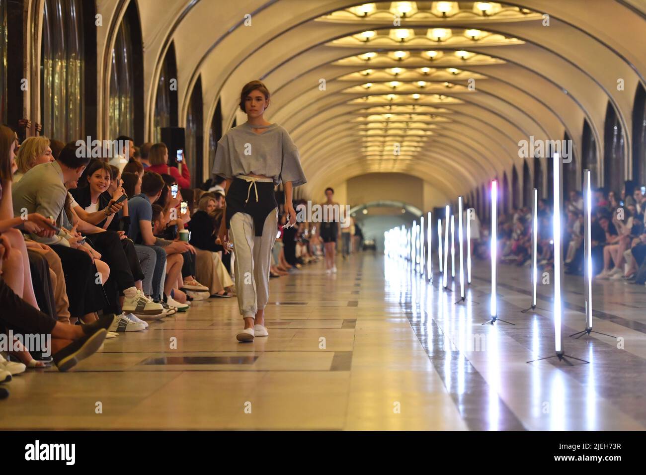 Moscow. Models during display of collections of clothes of young ...