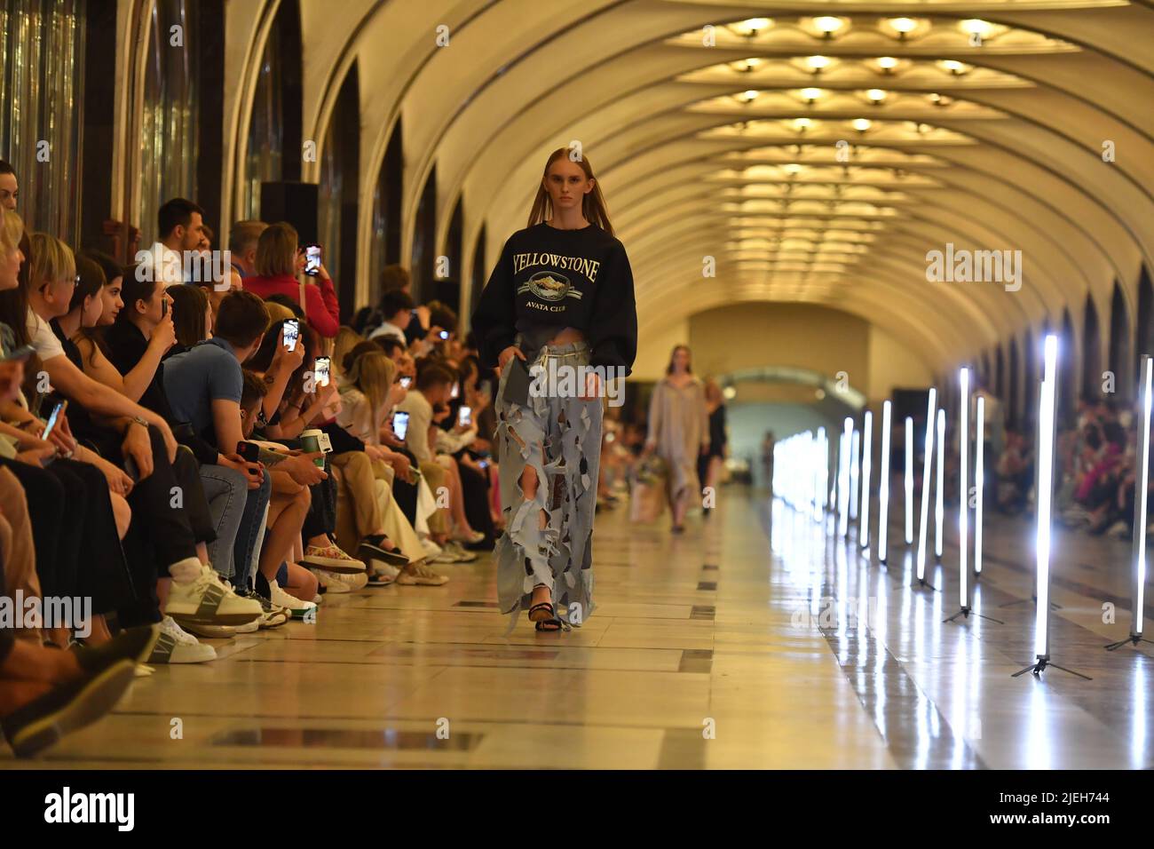 Moscow. Models during display of collections of clothes of young ...