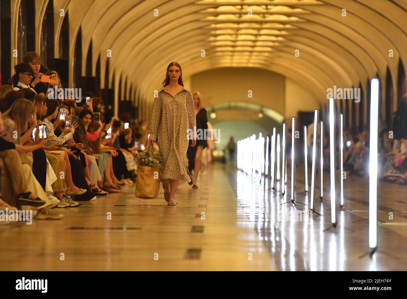 Moscow. Models during display of collections of clothes of young ...