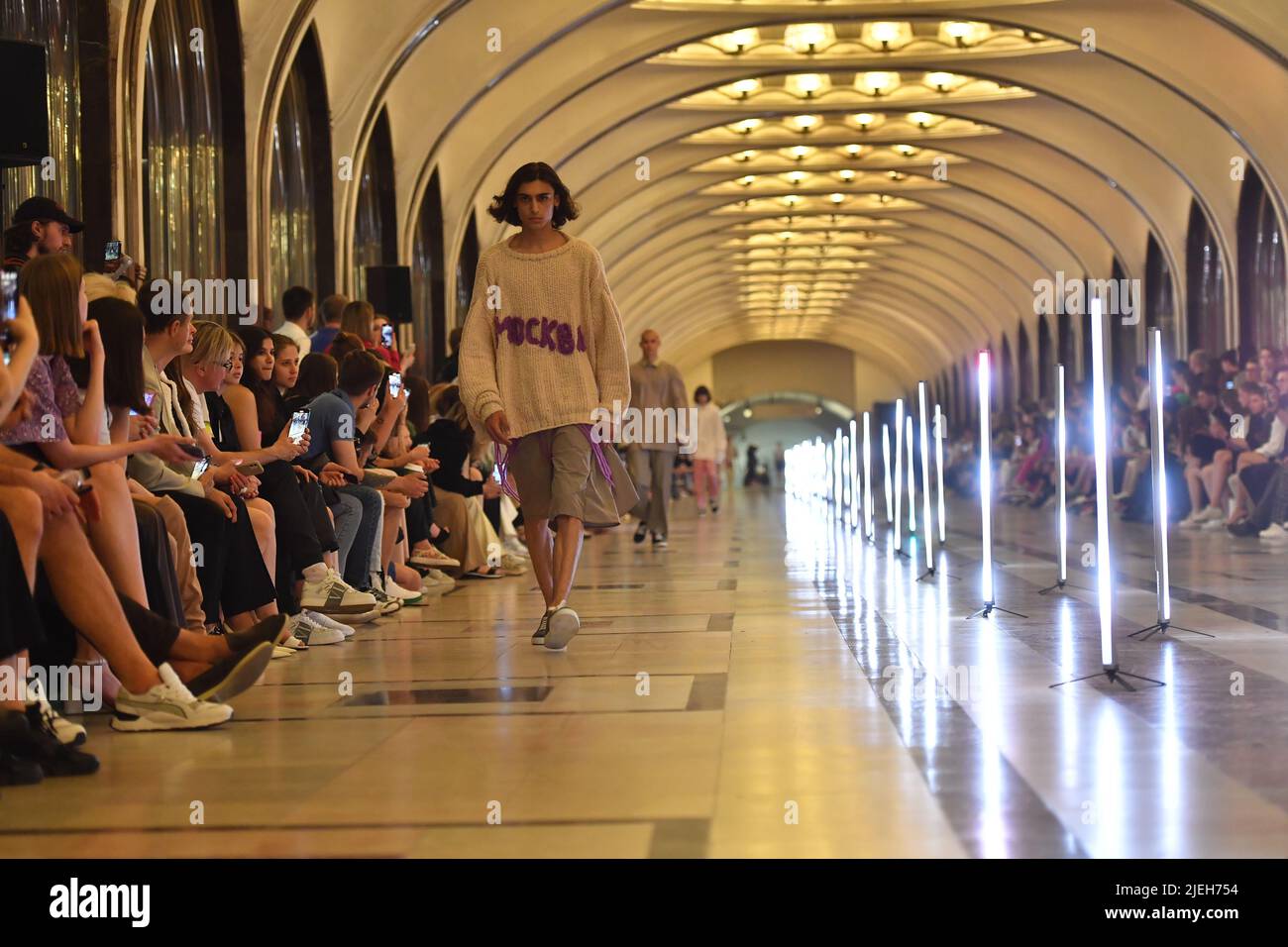 Moscow. Models during display of collections of clothes of young ...