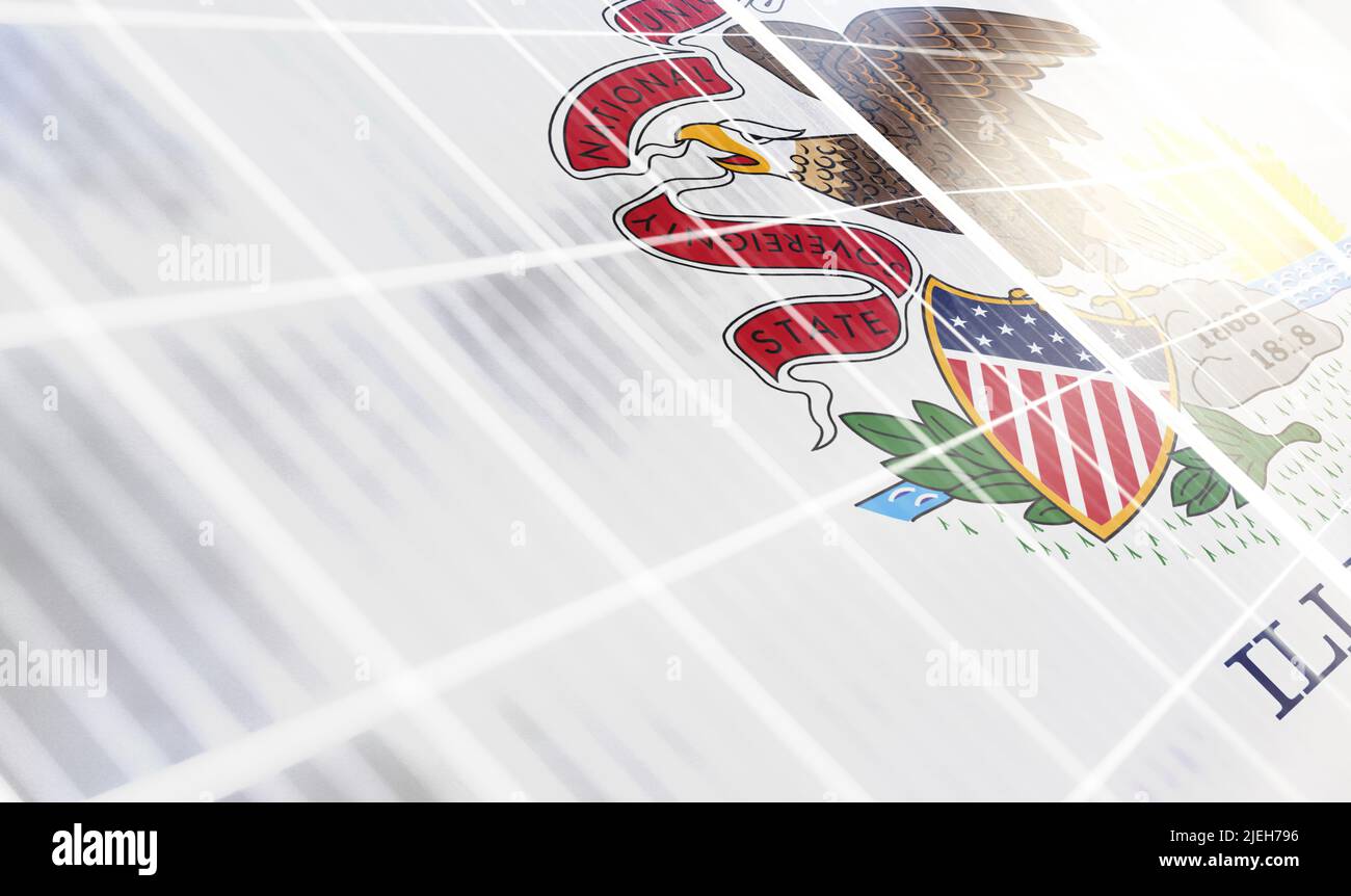 Solar panels on the background of the image of the flag of State of ...