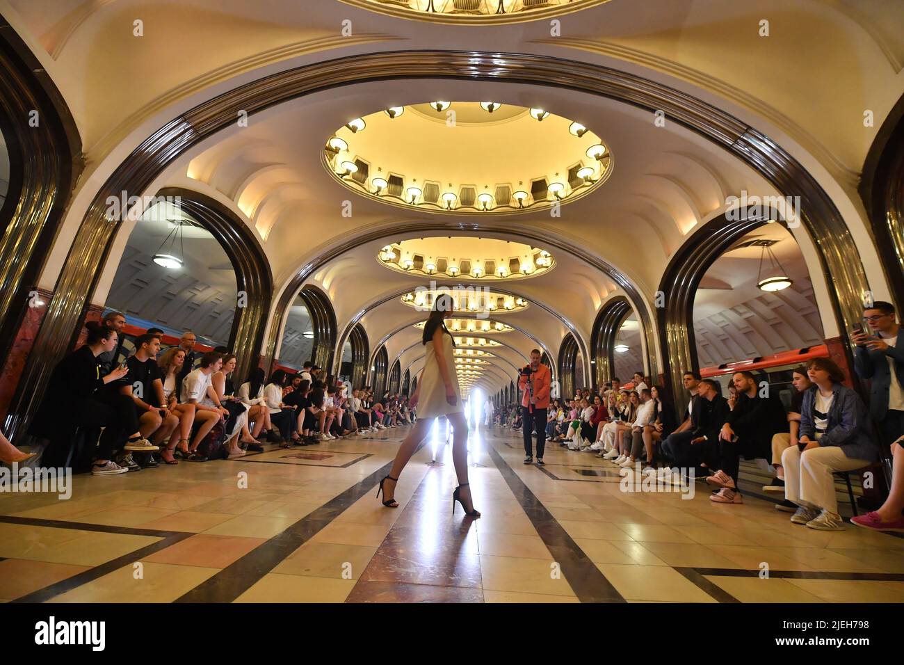 Moscow. Model during display of collections of clothes of young ...