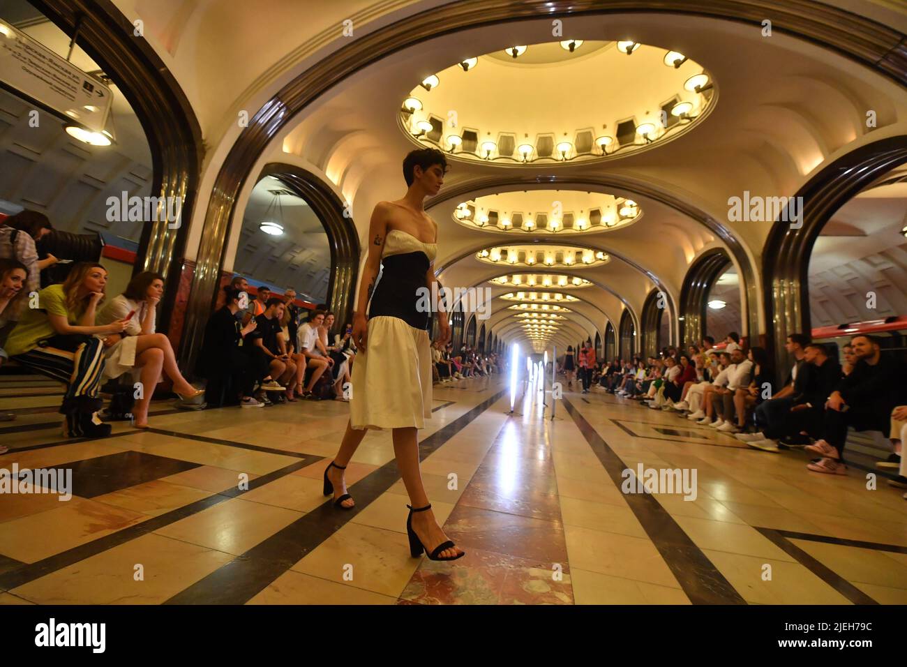 Moscow. Model during display of collections of clothes of young ...